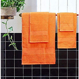 Belizzi Home Ultra Soft 6 Pack Cotton Towel Set, Contains 2 Bath Towels 28x55 inch, 2 Hand Towels 16x24 inch & 2 Wash Coths 12x12 inch, Ideal for Everyday use, Compact & Lightweight - Orange