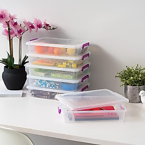 IRIS USA 53 Qt. Plastic Storage Container Bin, Large & 6 Quart Large Clear Plastic Storage Bins with Lids and Secure Latches, 6 Pack, Organizing Container, Clear/Violet