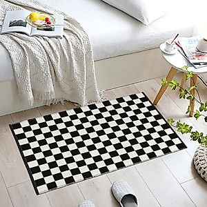 Seavish Checkered Rug, 2x3 Ft Moroccan Checkerboard Rug Black and White Outdoor Washable Rug Cotton Woven Area Rugs Reversible Floor Mat for Front Door Bedroom Entryway Kitchen Entryway