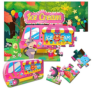 Puzzles for Kids Ages 3-5 24 Pieces Large Ice Cream Truck Kids Jigsaw Puzzles, Professional Preschool Toy Puzzles for Toddlers Boys and Girls –16''x12'' with Storage Box
