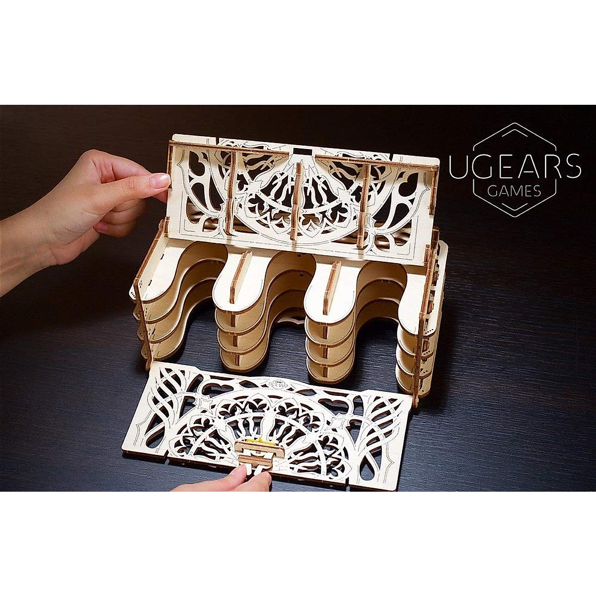 UGears 3D Puzzle for Board Games - Wooden Card Holder for 12 Sets of Playing Cards - Unique Mechanical Devices for Family Tabletop and Role-Playing Games - Wooden Construction Kits for Adults