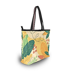 Colorful Summer Leave Tote Bag Aesthetic, Large Capacity Zipper Women Grocery Bags Purse for Daily Life 2 Sizes