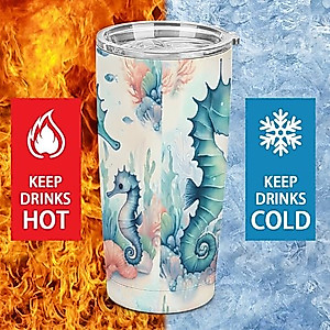KIOWEIR Cute Seahorse Stainless Steel Tumbler 20oz With Lid And Straw, Insulated Tumblers Coffee Cup, Travel Mug for Ice Drink & Hot Beverage for Women Men Boys Girls