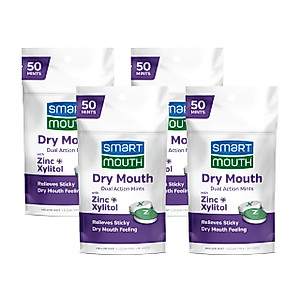 SmartMouth Dry Mouth Dual-Action Mints - Sugar-Free Breath Mints - 50 Count, 4 Pack, Mellow Mint