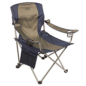 Kamp Rite Folding Camp Chair w/ 2 Cupholders and Detachable Footrest, Navy/Tan