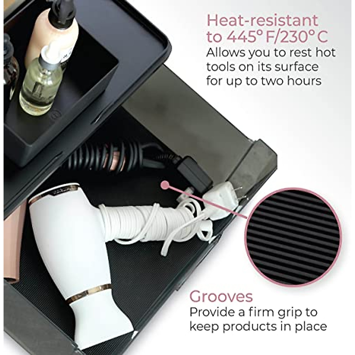 iDesign The Sarah Tanno Collection Heat-Resistant Silicone Mat for Cosmetic Drawer Organizers, Black