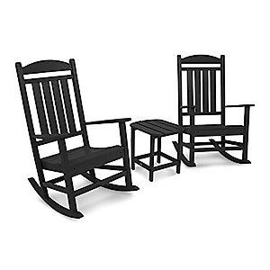 POLYWOOD PWS166-1-BL Presidential Rocker 3-Piece Rocking Chair Set, Black