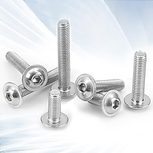 M6-1.0 x 20mm Flanged Button Head Socket Cap Screws Flange Bolts, 18-8 Stainless Steel 304 Bright Finish, Full Thread, 25 PCS