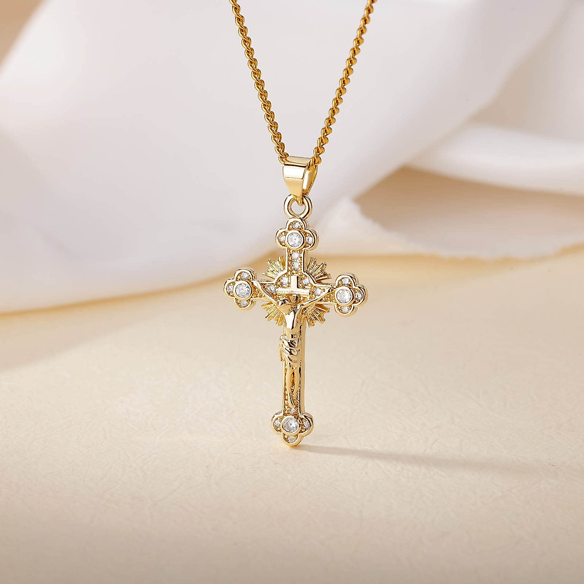 VAttract Cross Necklace for Women 18K Gold Plated Cross Pendant Choker Necklace