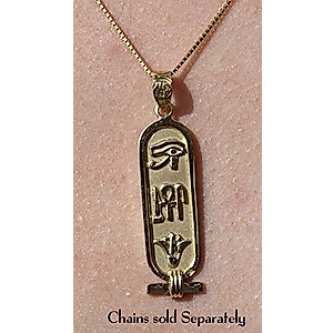 Discoveries Egyptian Imports - Handmade 14K Gold Cartouche with Health, Life and Happiness Translated into Hieroglyphic Symbols - 1-Sided Solid Style - Made in Egypt