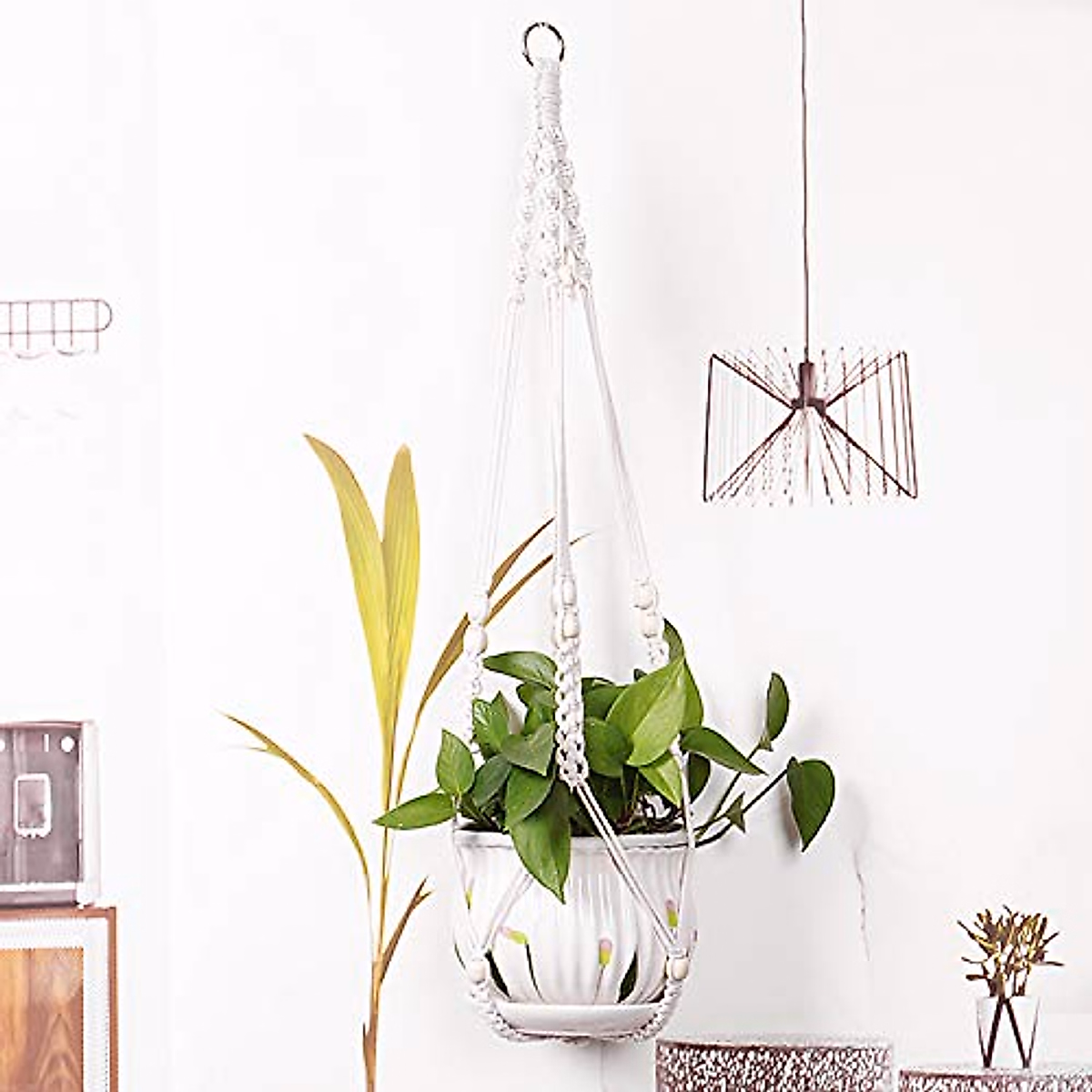 VISEMAN Macrame Plant Hanger-Outdoor Indoor Hanging Planter Holder/Hanging Basket Flower Hangers Cotton Rope with Bead for Home Decor 2 Pieces