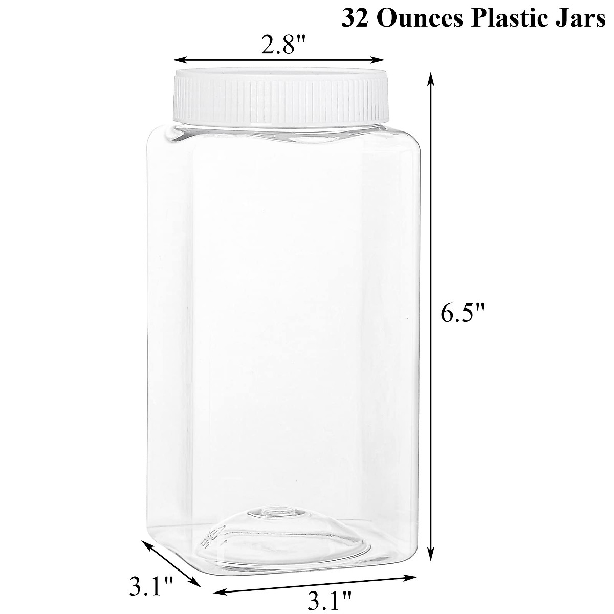 Fasmov 9 Pack 32 Oz Square Plastic Jars with White Lids, Wide Mouth Clear Square Empty Plastic Slime Storage Containers for Crafts, Dry Food, Peanut Butter, Honey and Jam Storage - BPA Free