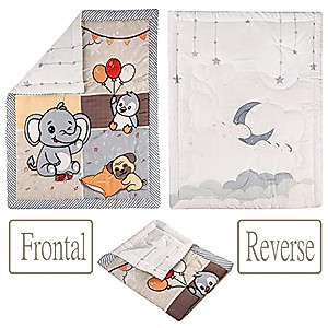 Geapul 4 Piece Boho Breathable Soft Crib Bedding Set for Boys,Jungle Animals Nursery Bedding Set,Crib Quilt,Pillowcase,Crib Skirt,Crib Sheet (Party Time,4-Pcs)