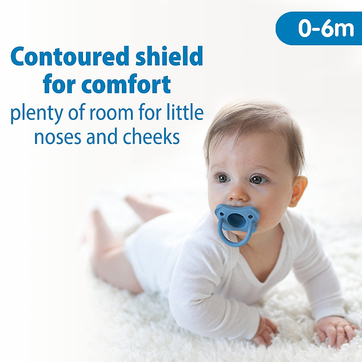 Dr. Brown's HappyPaci 100% Silicone Pacifier 0-6m, BPA Free, White, Blue, Light Blue, 3 Pack