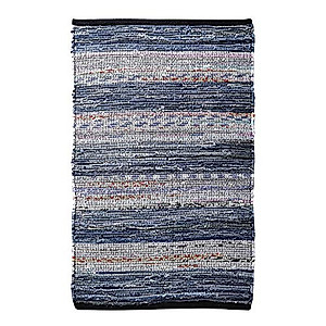 100% Cotton Rag Rug 24x36 - Multicolor Denim Chindi Rug - Hand Woven & Reversible for Living Room Kitchen Entryway Rug - Multi Color