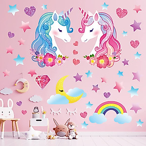 DECOWALL DS8-8068 Unicorn Wall Stickers Decals Kids Bedroom décor Girls Room Pink Furniture for Toddler Decorations Princess Poster Art Baby Nursery