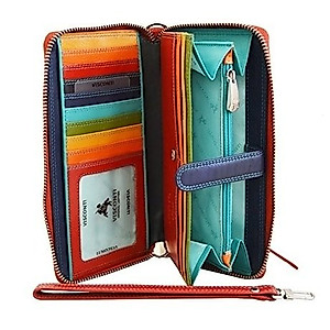 Visconti Spectrum SP40 Multi Colored Soft Leather Ladies Wallet Purse Clutch With Detachable Strap (Black Multi)