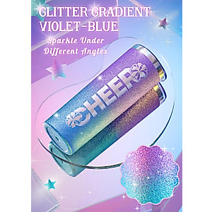 Onebttl Cheerleader Glitter Tumbler Gifts For Girls - Cheer - 20oz/590ml Stainless Steel Insulated Tumbler with Straw, Lid - Gift for Cheerleading, Coach or Cheer Squad - Glitter Purple Blue