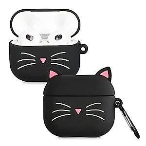 kwmobile Silicone Case Compatible with Apple AirPods 3 - Case Soft Cover - Cat Black/White