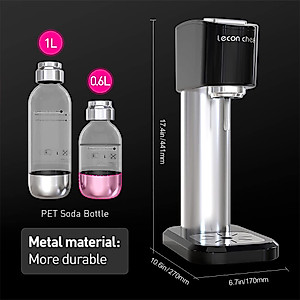 leconchef soda maker Sparkling Water Maker Easy to Operate for Home With 2 PET battles, One Touch,Compatible with Screw-in 60L CO2 Exchange Carbonator (NOT Included),Black