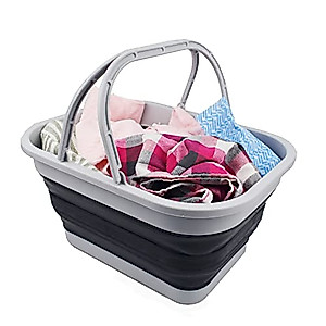 SAMMART 19L (5 Gallons) Collapsible Tub with Handle - Portable Outdoor Picnic Basket/Crater - Foldable Shopping Bag - Space Saving Storage Container (Grey/Slate Grey)