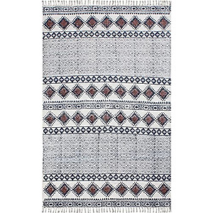 Casavani Indian Handmade Cotton Dhurrie Geometric Brown & Gray Area Rug Boho Kilim Flat Weave Rug Indoor Hall Room Decor Carpet Throw Rugs for Bedroom Living Room Bathroom Balcony 5x8 Feet