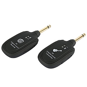 Wireless Guitar System, Wireless Guitar Transmitter and Receiver, 3.7V 600mAh 20Hz-20kHz UHF Built-in Rechargeable Support 4 Channels Transmitter Receiver with Plug for Electric Guitar Bass Organ