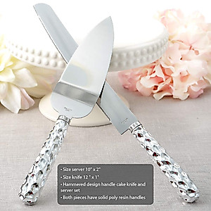 FASHIONCRAFT Hammered Design Handle Cake Knife and Server Set – Wedding Favor, One Size, Stainless Steel Blades with Shiny Silver Handles