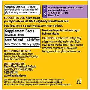 Maximum Strength Biotin 5000 mcg Softgels, 120 Count Value Size