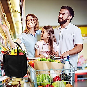 16 Pcs Reusable Grocery Bags Large Foldable Shopping Bags Non Woven Reusable Bags for Groceries Heavy Duty Grocery Tote Bags with Reinforced Handles and Sturdy Bottom, Black