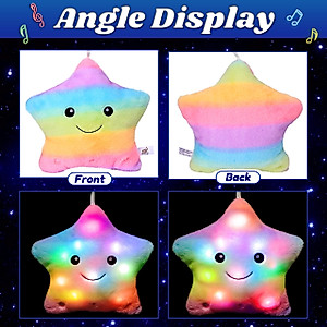 Cuteoy 13" Musical Rainbow Star Plush Pillow Glowing Twinkle Night Light Stuffed Animal LED Toys Adjustable Volume Birthday for Girls Boys