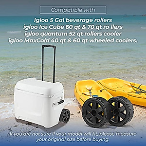 ZAITOE Heavy-Duty Cooler Wheels Replacement for Igloo 5 Gal Beverage Rollers, Igloo Ice Cube 60 QT & 70 QT Rollers, 4 Inch, Black (2 Pack)