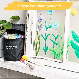 PENGUIN ART SUPPLIES 28 Dual Tip Acrylic Paint Pens: Craft Paint Markers for Painting Wood, Glass, and Halloween Decoration - Non Toxic Reversible Pen with 5mm + 3mm Fine Tip and Zipper Pouch