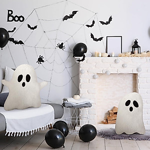 Soaoo 4 Pcs Halloween Throw Pillows Decorative Spooky Pillows for Sofa Bed Stuffed Halloween Pillow for Couch Party Outdoor Home Decorations Ghost Decor Cushion
