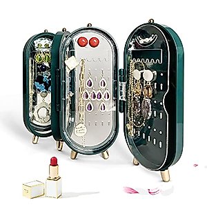 CANITORON Earring Organizer Stand，4-Layer Small Foldable Dustproof Jewelry Holder with 153 Holes For Women Earrings, Earring Backs, Necklaces,Display Jewelry Organizer-Green