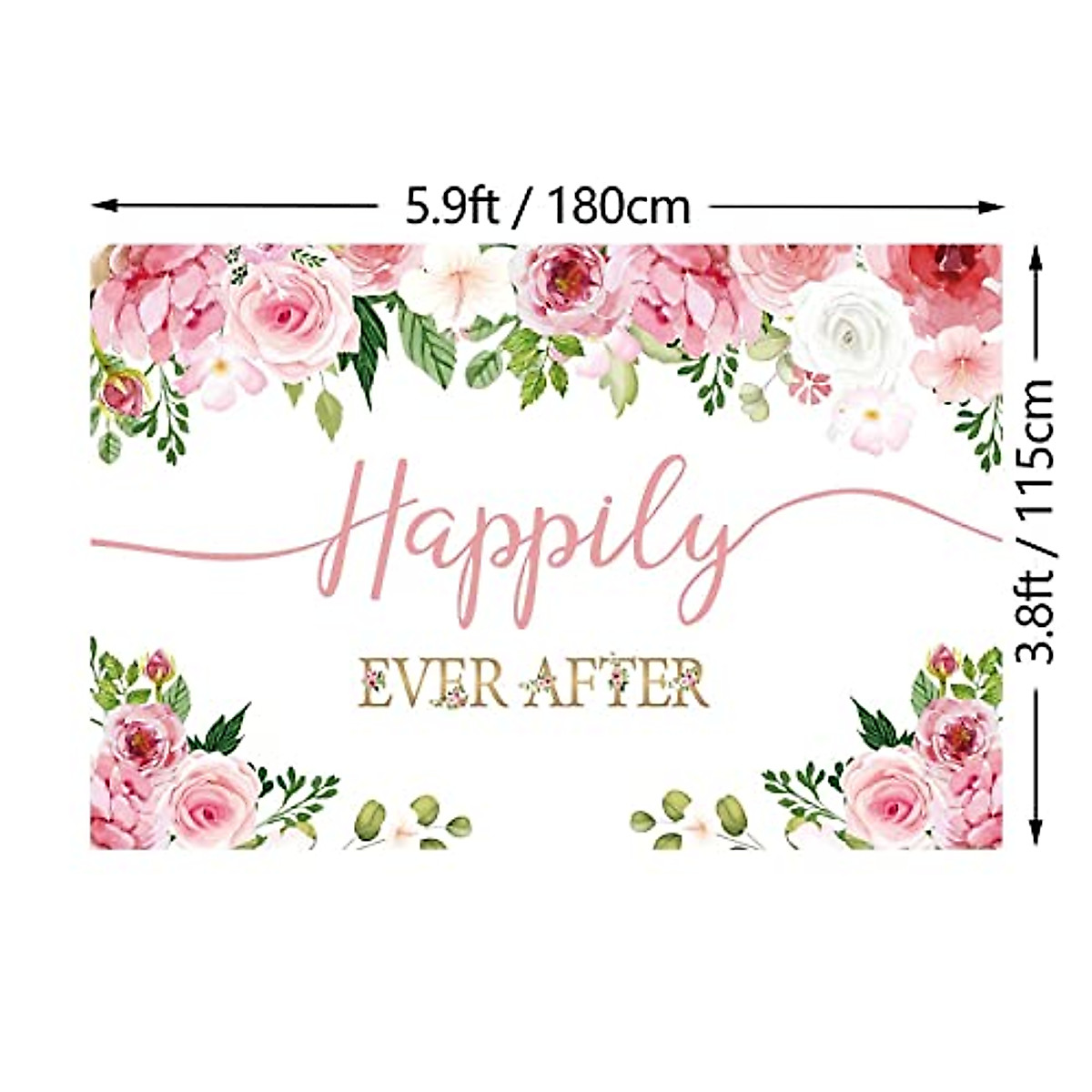 P.G Collin Happily Ever After Floral Banner Backdrop Sign Wedding Bridal Shower Engagement Bachelorette Party Decorations Supplies for Women 6 x 4ft Pink Pink Happily
