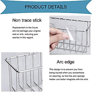 OUKALU Sink Organizer Adhesive Sponge Holder with Brush Holder, 2-in-1 Sink Caddy for Kitchen, SUS304 Stainless Steel Rustproof Waterproof,No Drilling