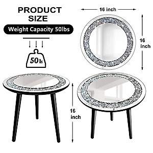 STYLISHIA Mirrored End Table for Living Room Round 16" W x 16" D x 16" H Glam Crystal Crushed Diamond Bling Mirror Side Table Furniture, Accent Modern Silver Mirror Coffee Table Home Decor