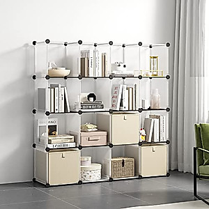 MAGINELS Portable Storage Cubes-14 x14 Cube (16 Cube)-More Stable (add Metal Panel) Cube Shelves, Modular Bookshelf Units，Clothes Storage Shelves，Room Organizer for Cubby Cube