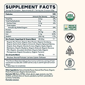 Ora Organic Vegan Protein Powder - 21g Plant Based Protein Powder for Women and Men | Keto Friendly, Gluten Free, Paleo, Dairy-Free, Gluten-Free, Soy-Free - Vanilla Chai Flavor, 20 Servings