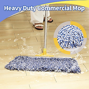 Wajeehaa Commercial Mops for Floor Cleaning, Wet Mop Heavy Duty Cotton Mop with 61" Stainless Steel Handle, 2 Packs