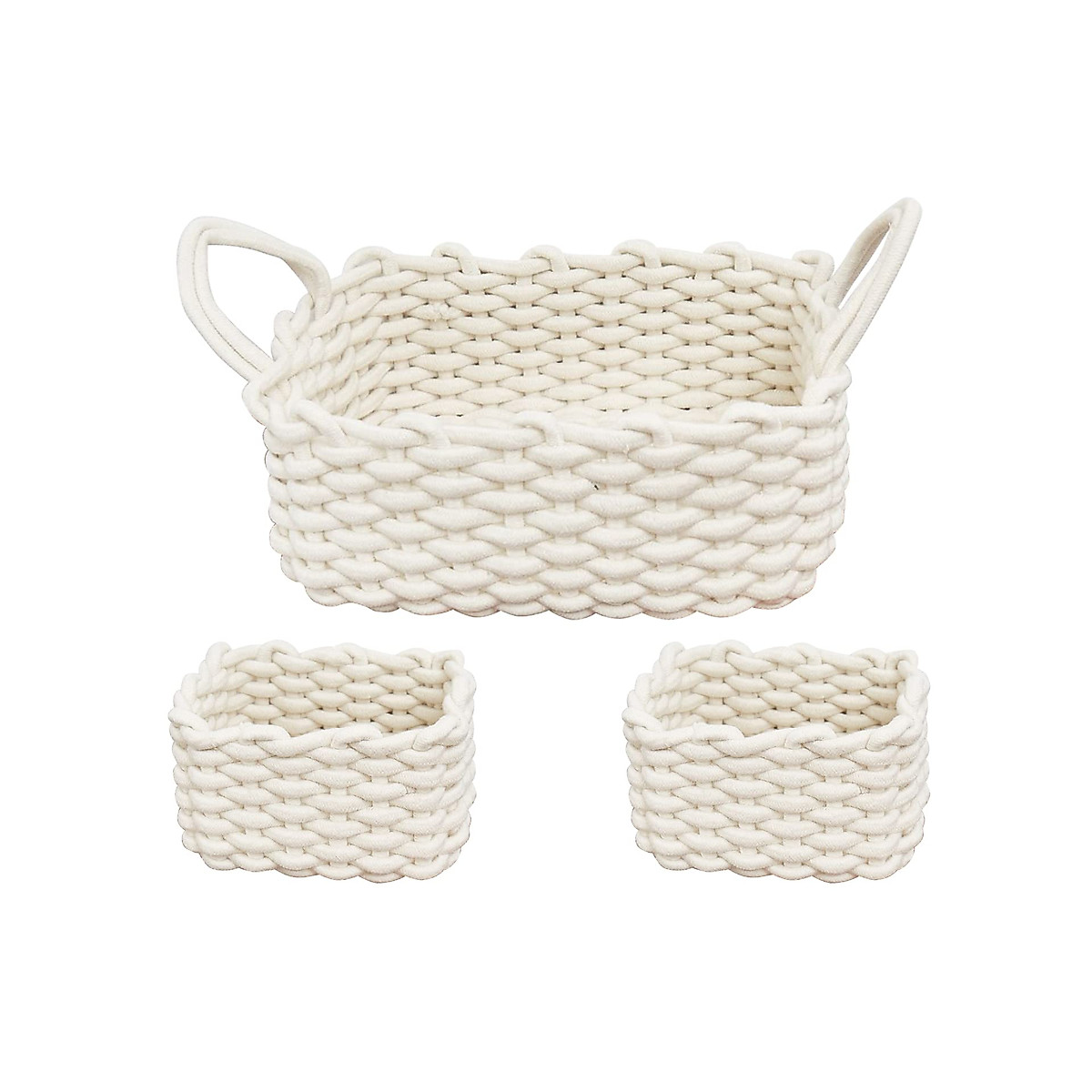 Woven Baskets, Set of 3 for Home, Office, Dorm Room, Living Room, Bedroom, Bathroom, Nursery Storage and Organization (WHITE)