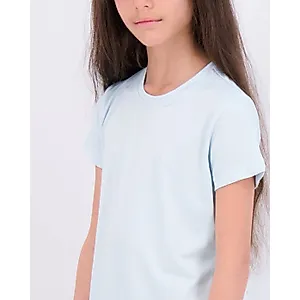 Real Essentials 4 Pack: Girls Short Sleeve Shirts Tees Active Quick Dry Fit Crew Neck T-Shirt Active Athletic Tops Soccer Sports Yoga Young Teen Chica's Kids Zebra Summer Clothes - Set 8, LG (14)