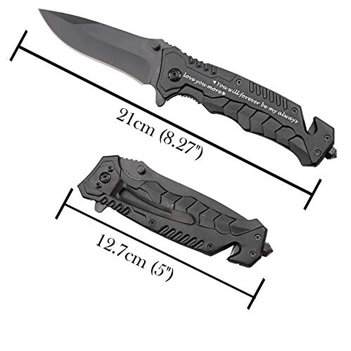 Engraved Black Pocket Knife for Groomsmen Best Man Father of the Bride Father of the Groom Groomsmen Gifts for Wedding Camping Knife with Window Glass Breaker and Seatbelt Cutter