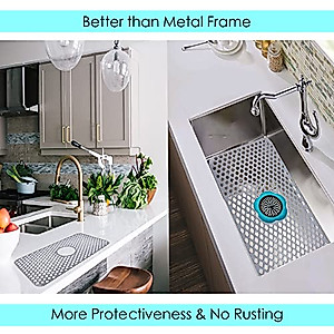 Tisnveky Silicone Sink Protectors for Kitchen [1 Pack] [24.8'' x 13''], Grey Sink Mat Grid for Bottom of Farmhouse Stainless Steel Porcelain Sink with Center Drain