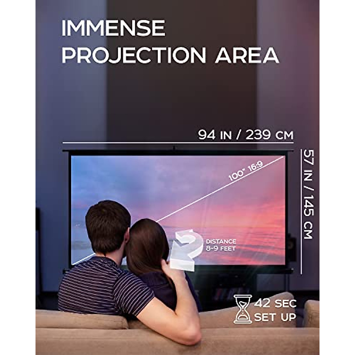 Projector Screen with Stand 100 inch - Indoor and Outdoor Projection Screen for Movie or Office Presentation - 16:9 HD Premium Wrinkle-Free Tripod Screen for Projector with Carry Bag and Tight Straps