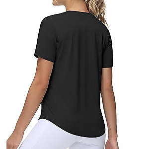THE GYM PEOPLE Women's Workout Short Sleeve Breathable T-Shirts Athletic Yoga Tee Tops Black