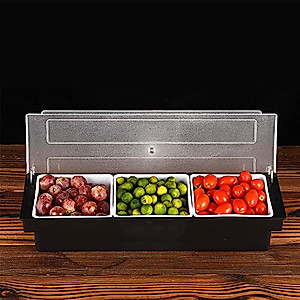 FEOOWV Fruit Veggie Condiment Caddy with Lid, 3 Compartment Plastic Dispenser Tray for Catering Dips Toppings, Serving Taco, Ice Cream, Fruit, & Salad Bar Garnish Organizer for Restaurant Supplies