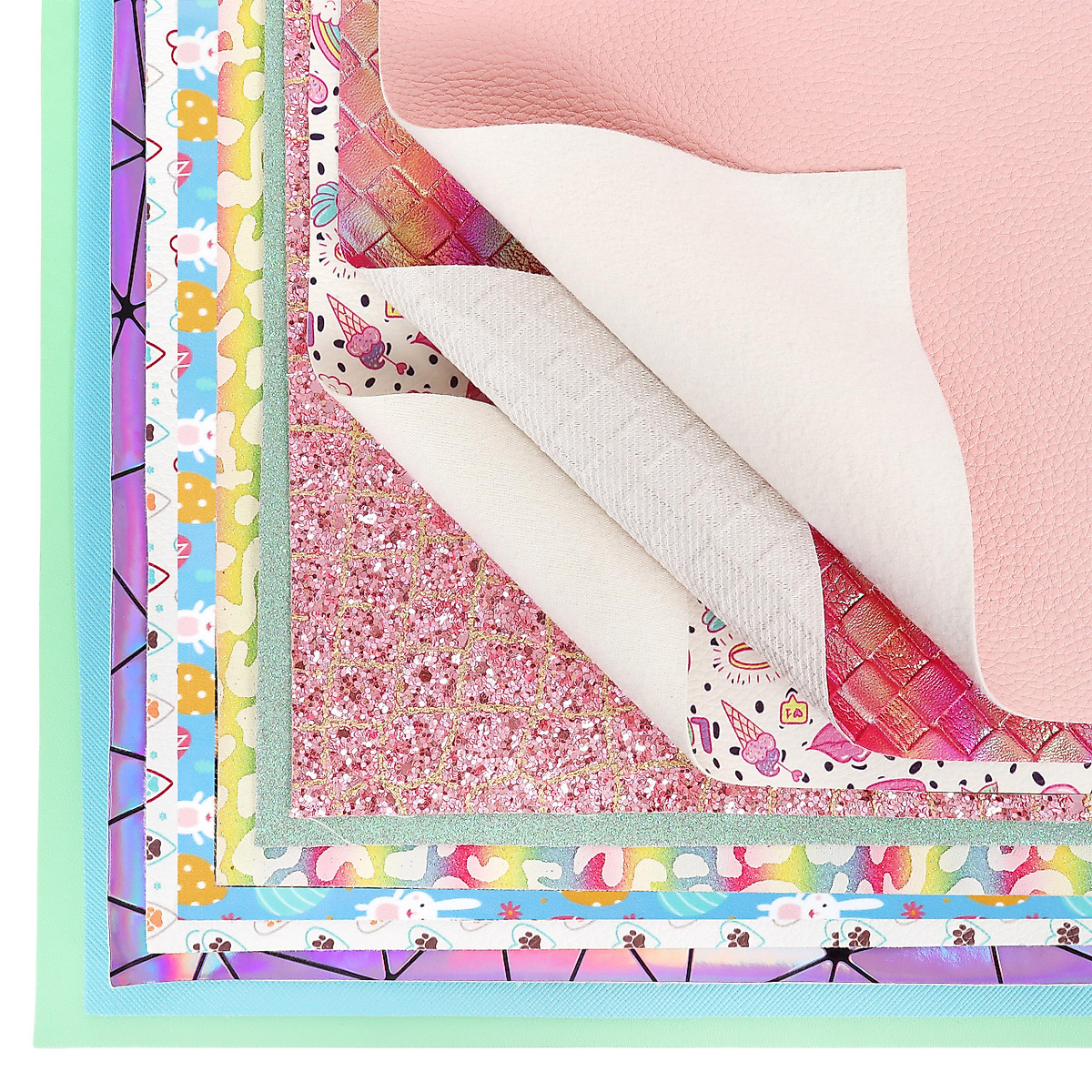 Random Pattern Faux Leather Sheets: LATIIZ 24Pcs 8X6 Inch Floral Printed Solid Colored Mixed Leatherette Sheet for Crafts Earrings