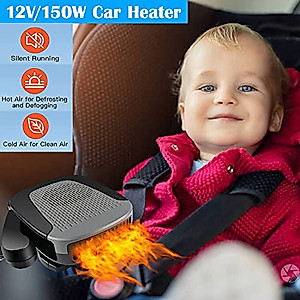 Car Heater, Portable Car Heater 12V 150W Car Windshield Defogger Fast Heating & Cooling Fan 2 in 1 Modes Fast Demisting Defroster for Cars SUV Truck and Trailer (Gray)
